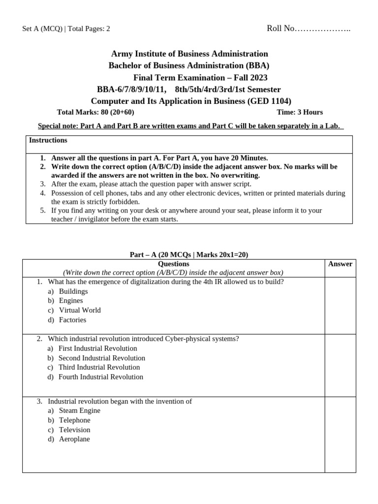 MCQ Final 2023 SetA ICAB | PDF | Computer Data Storage | Databases