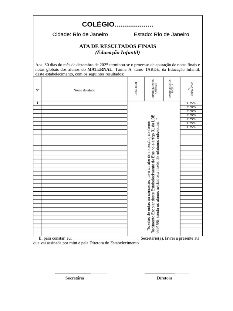 Ata de Resultados Finais Ei 2025 Modelo | PDF
