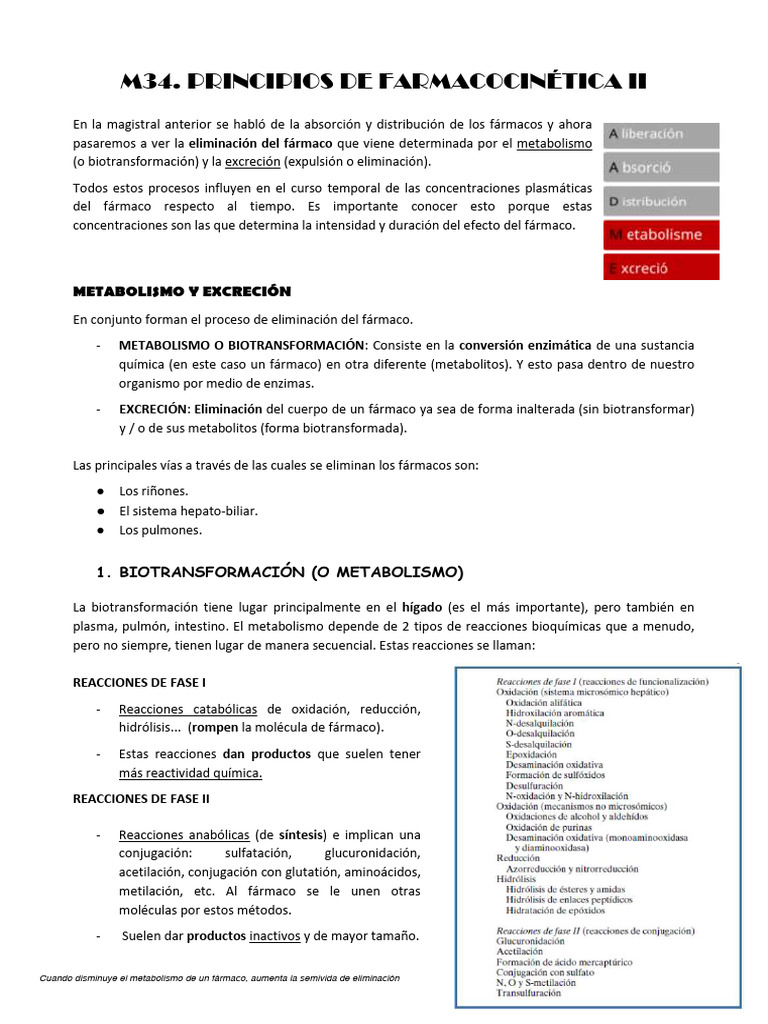 M34 Principios de Farmacocinética Ii | PDF | Citocromo P450 | Biotransformación