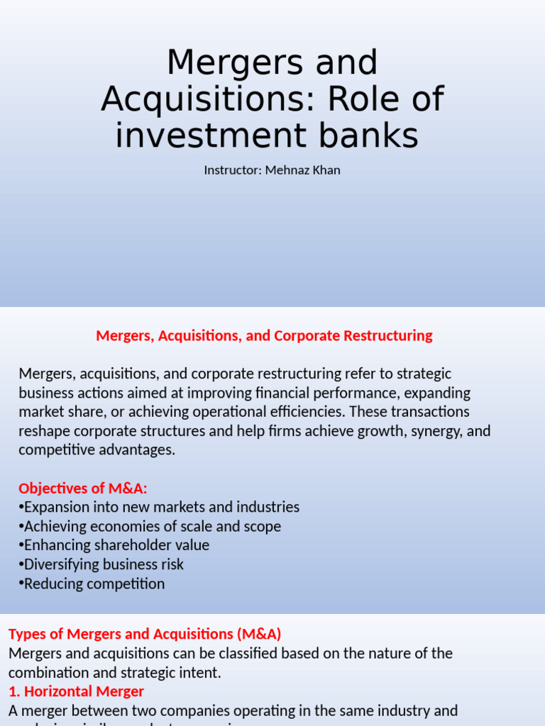 Investment Banks in M&A Transactions | PDF | Mergers And Acquisitions ...