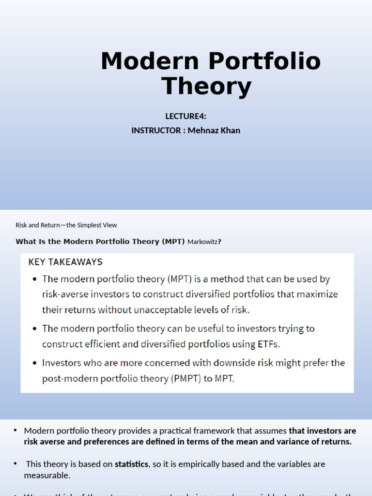 Understanding Modern Portfolio Theory Pdf Modern Portfolio Theory