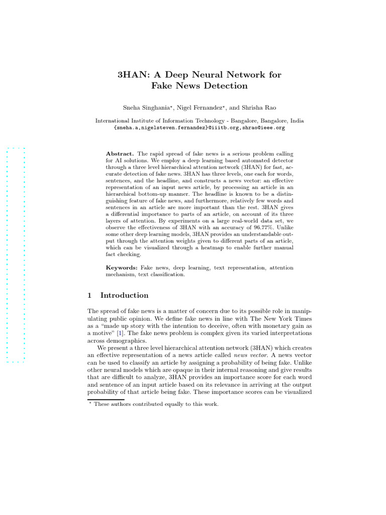3HAN A Deep Neural Network For Fake News Detection | PDF | Deep Learning | Statistical ...