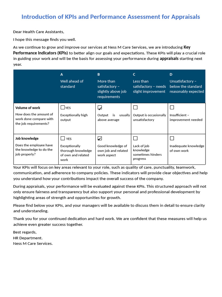 KPIs for Performance Appraisals Guide | PDF | Performance Indicator ...