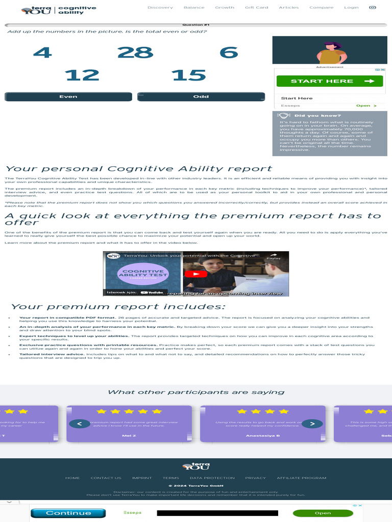 Cognitive Performance Test Career Edition TerraYou | PDF | Cognitive ...