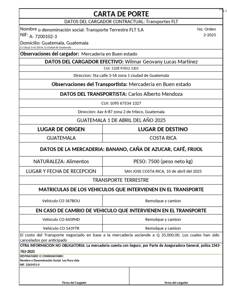 Copia de CARTA DE PORTE O CONOCIMIENTO DE EMBARQUE SI | PDF