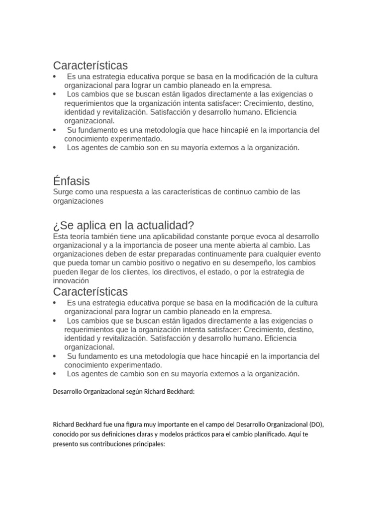 Desarrollo Organizacional según Beckhard | PDF | Comportamiento ...