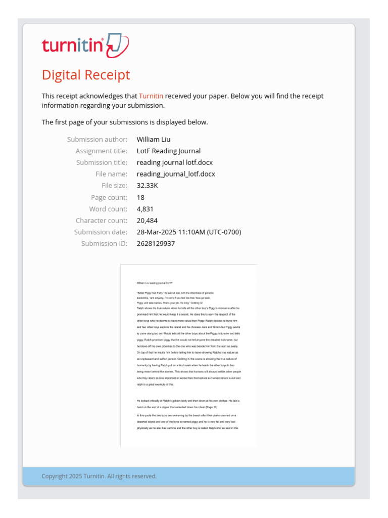 Receipt - Reading Journal Lotf | PDF