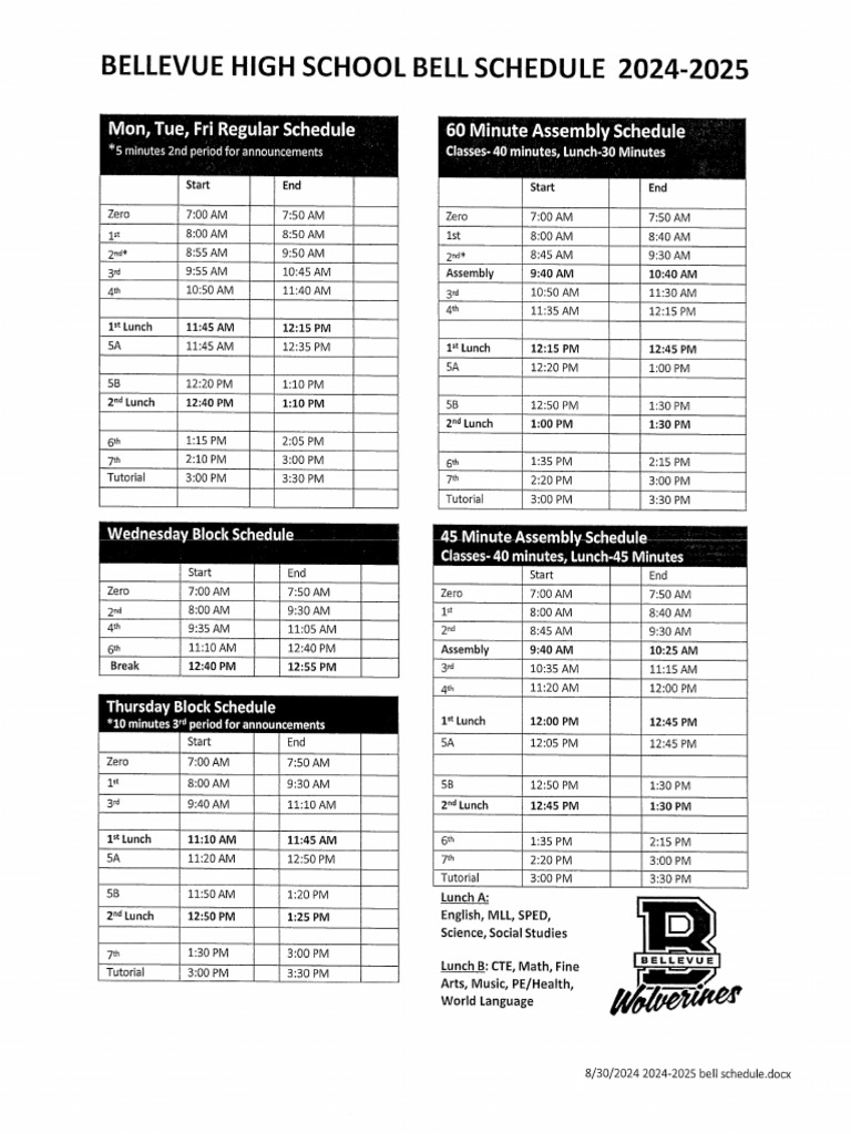 BHS 2024-2025 Bell Schedule FINAL | PDF