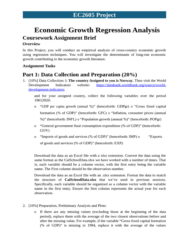 EC2605 20project 20instructions 20 - 20 | PDF | Regression Analysis | Statistics
