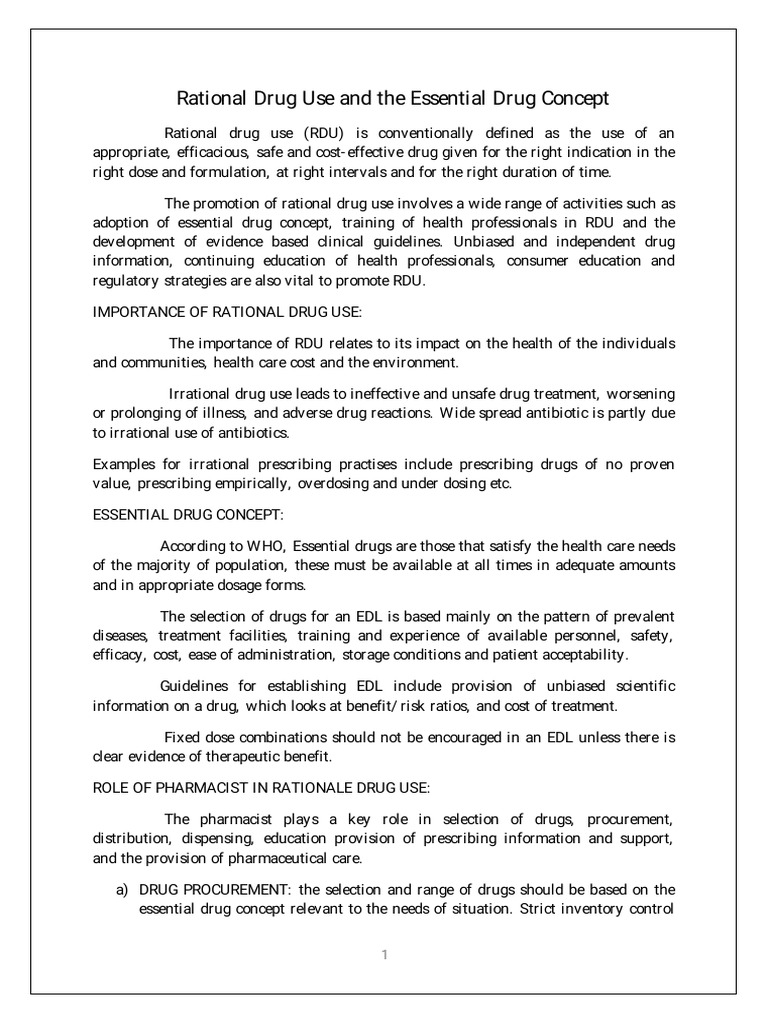 Rational Drug Use and Essential Concepts | PDF