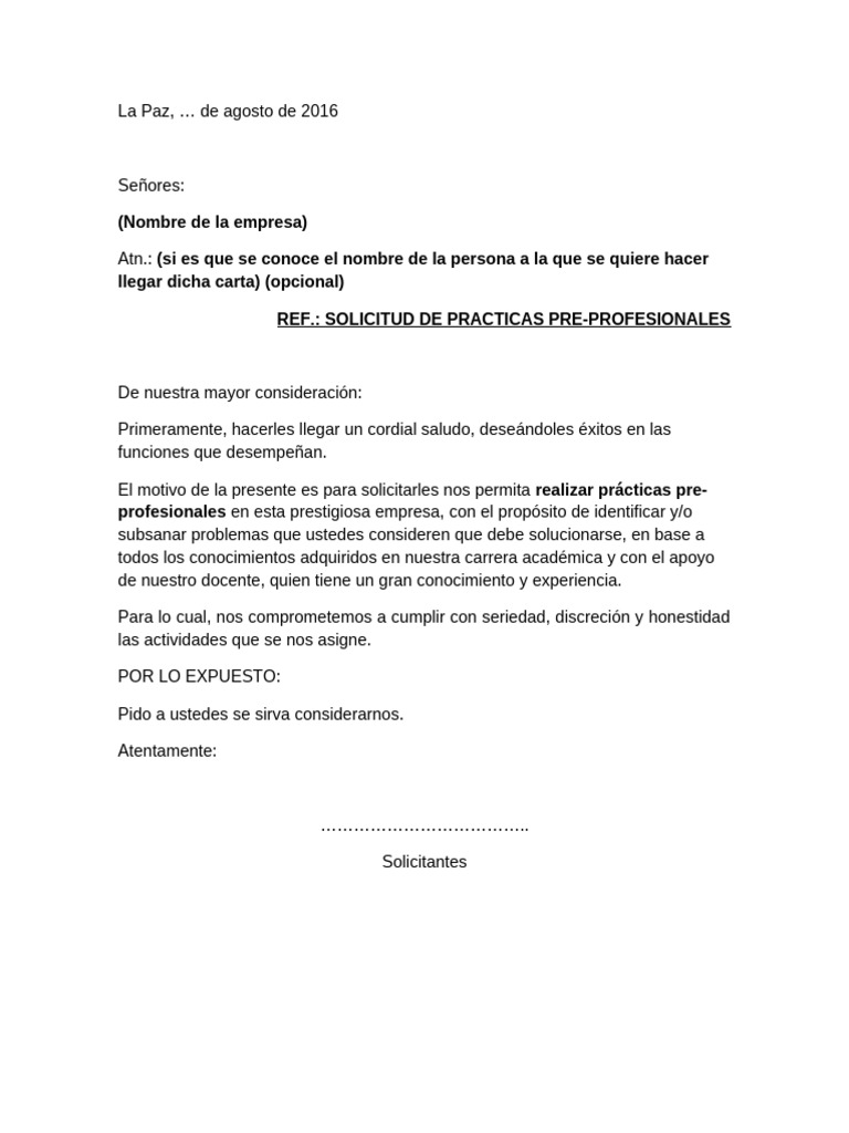 Solicitud de Practicas Pre-Profesionales | PDF