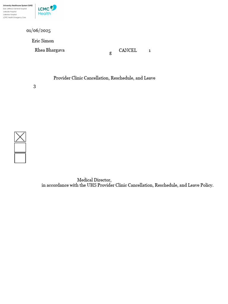 Clinic Bump-Cancellation Form | PDF