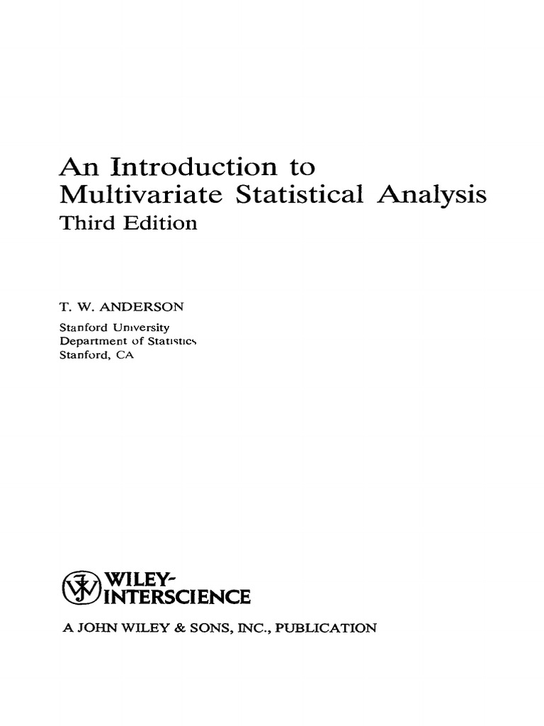 An Introduction To Multivariate Statistical Analysis 3rd | PDF