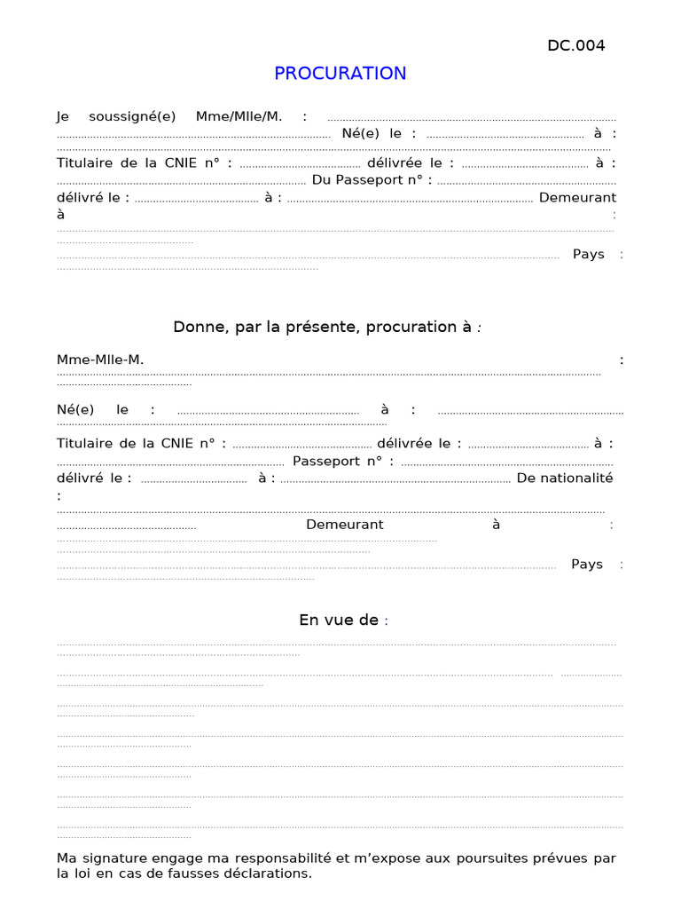 Modele Procuration Consulat Word | PDF