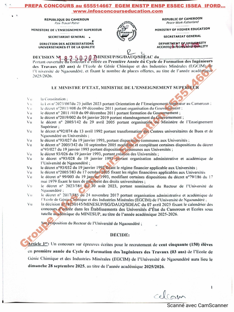 Concours Egcim 2025 Bac Ing | PDF