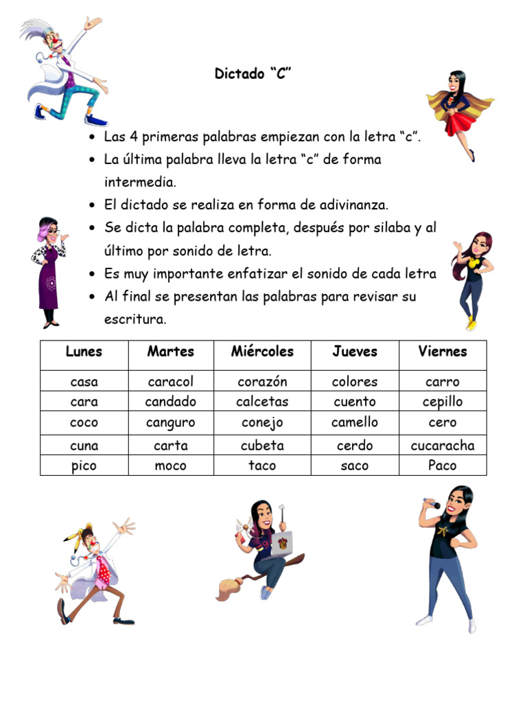 Dictado de palabras con la letra C | PDF