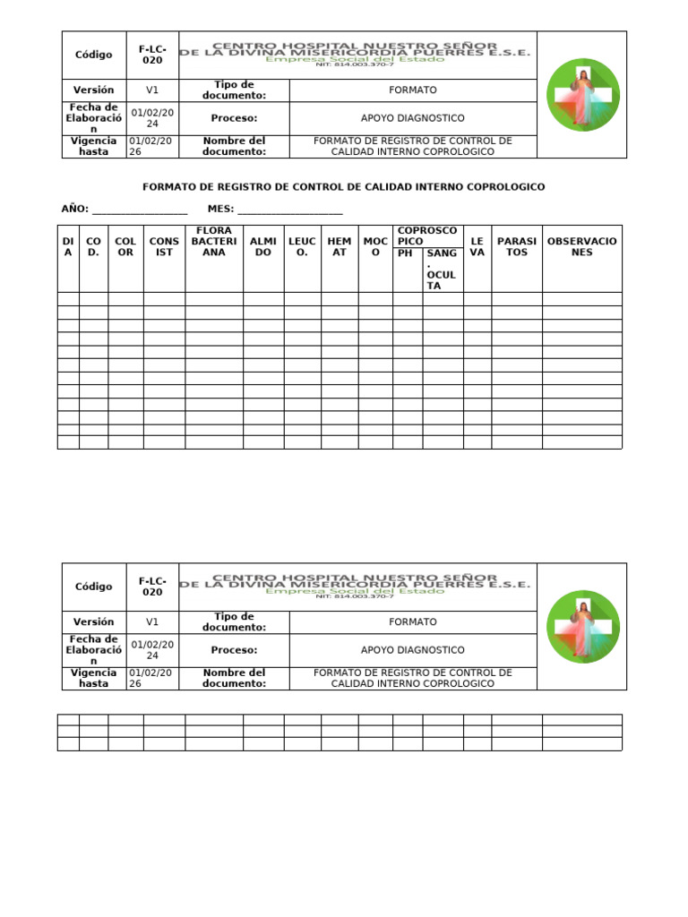 F-LC-020 Formato de Control de Calidad Interno Coprologico | PDF
