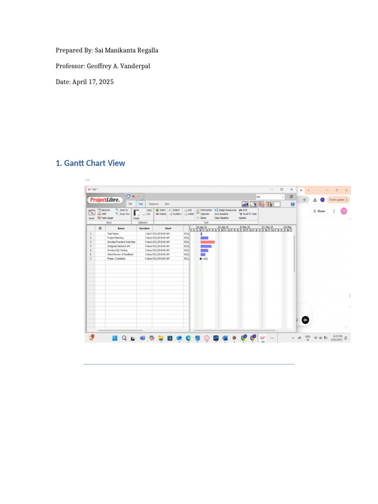 Project Libre Assignment Sai Manikantra-1 | PDF