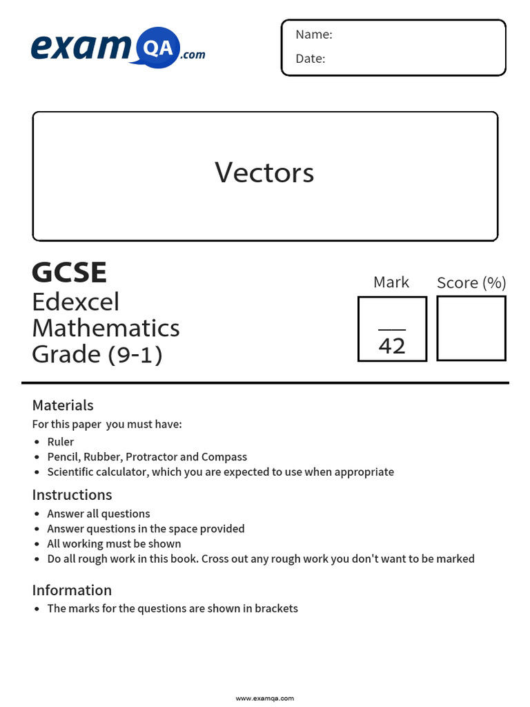 GCSE Vectors Worksheet | PDF | Tools