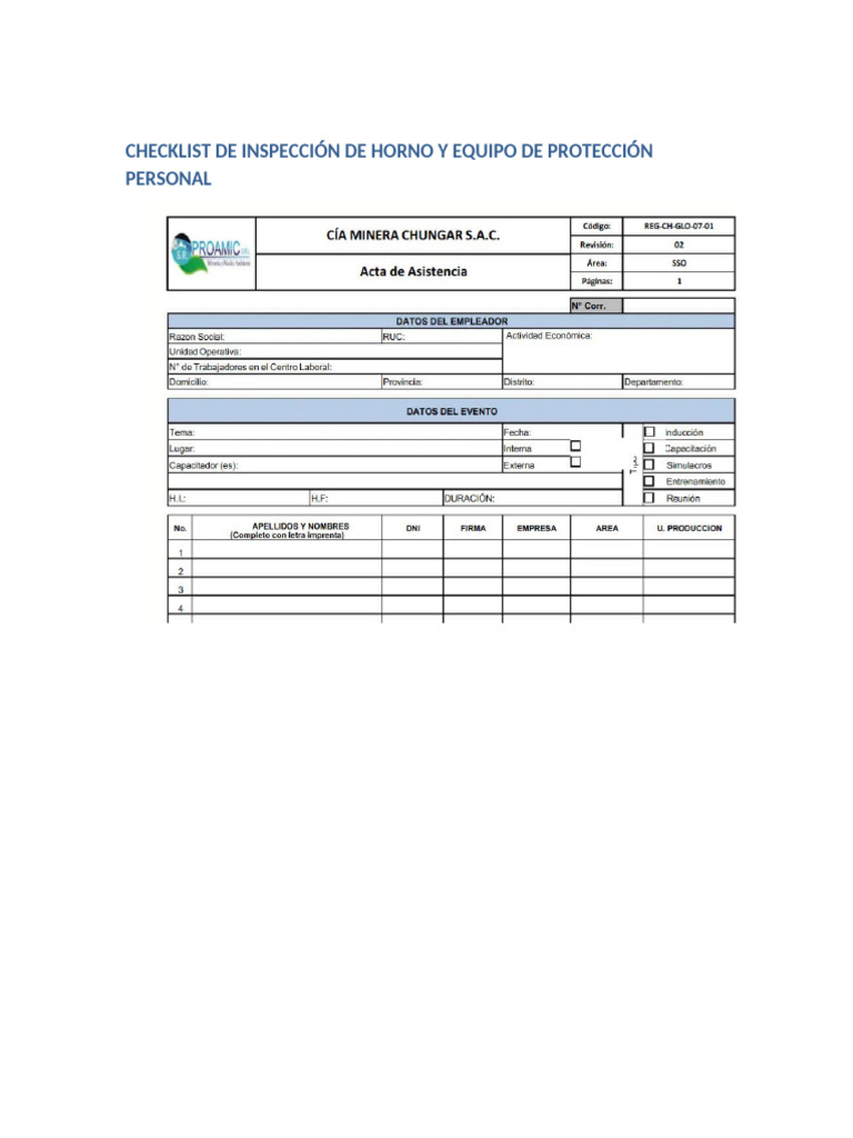 Checklist Horno EPP Con Imagenes | PDF