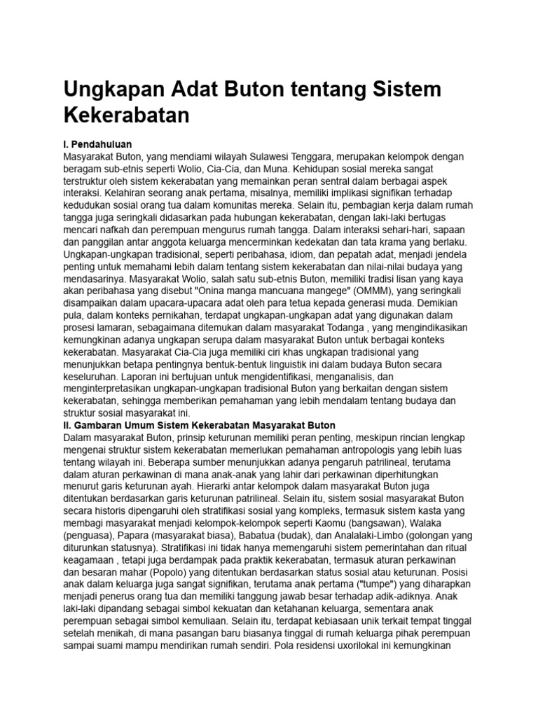 Ungkapan Adat Buton - Kekerabatan | PDF