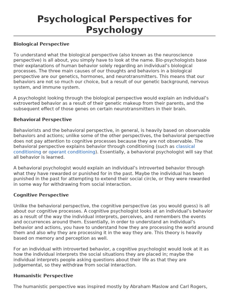 02 - Psychological Perspectives For Psychology | PDF | Humanistic ...