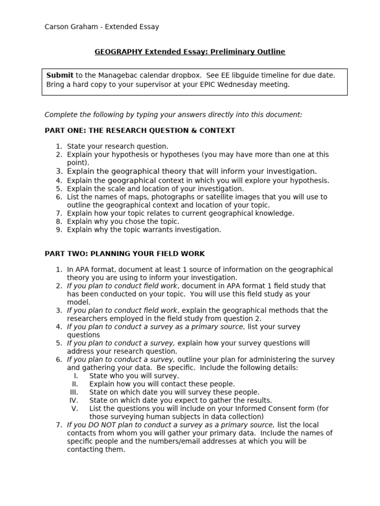Preliminary Outline - Geography EE | PDF | Geography | Hypothesis