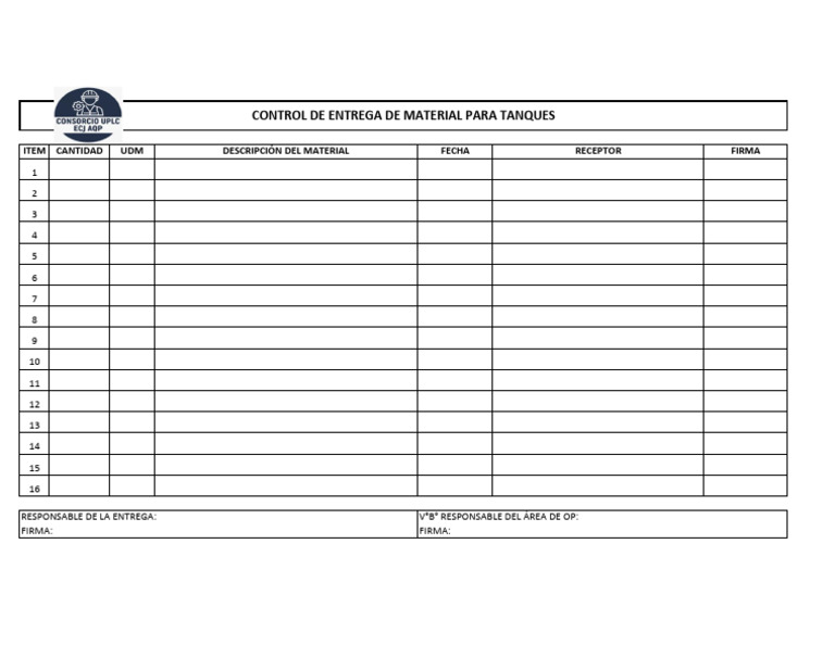 Formato Control de Entrega de Material para Tanques | PDF