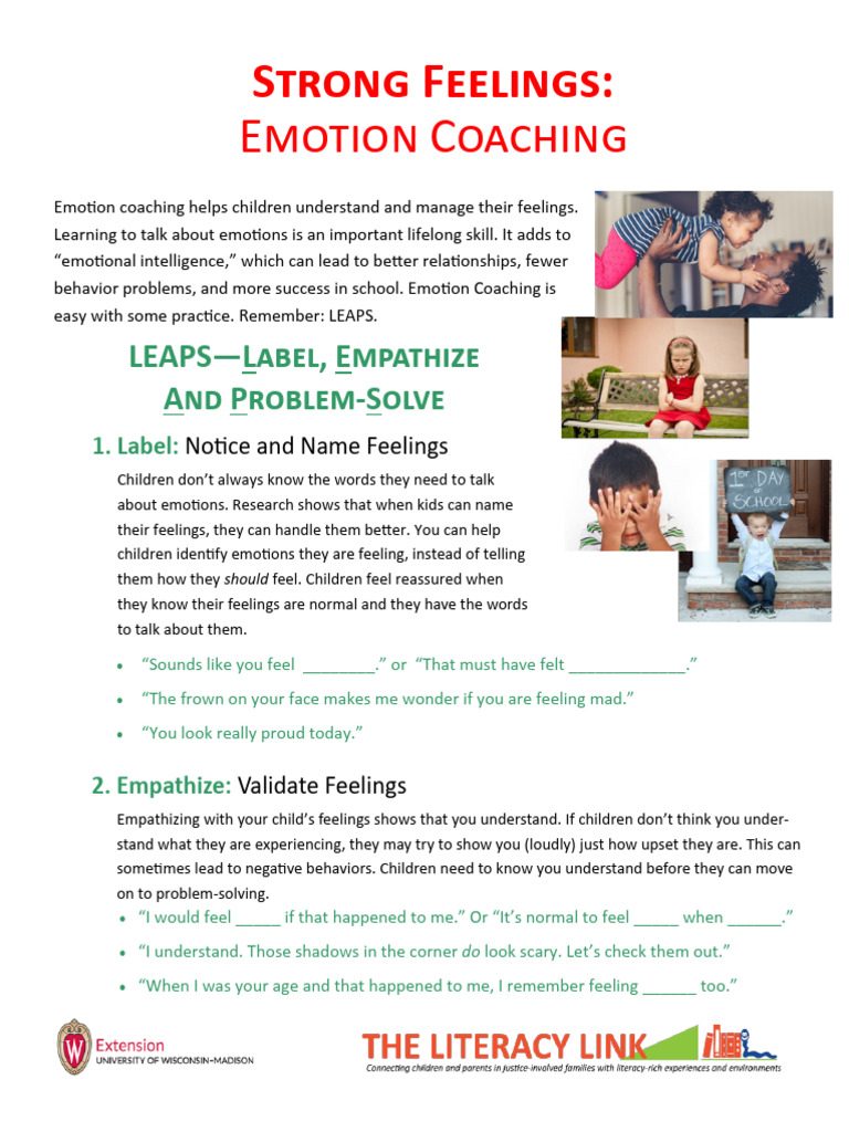 Strong Feelings Emotion Coaching Handout Using LEAPS | PDF | Emotions ...