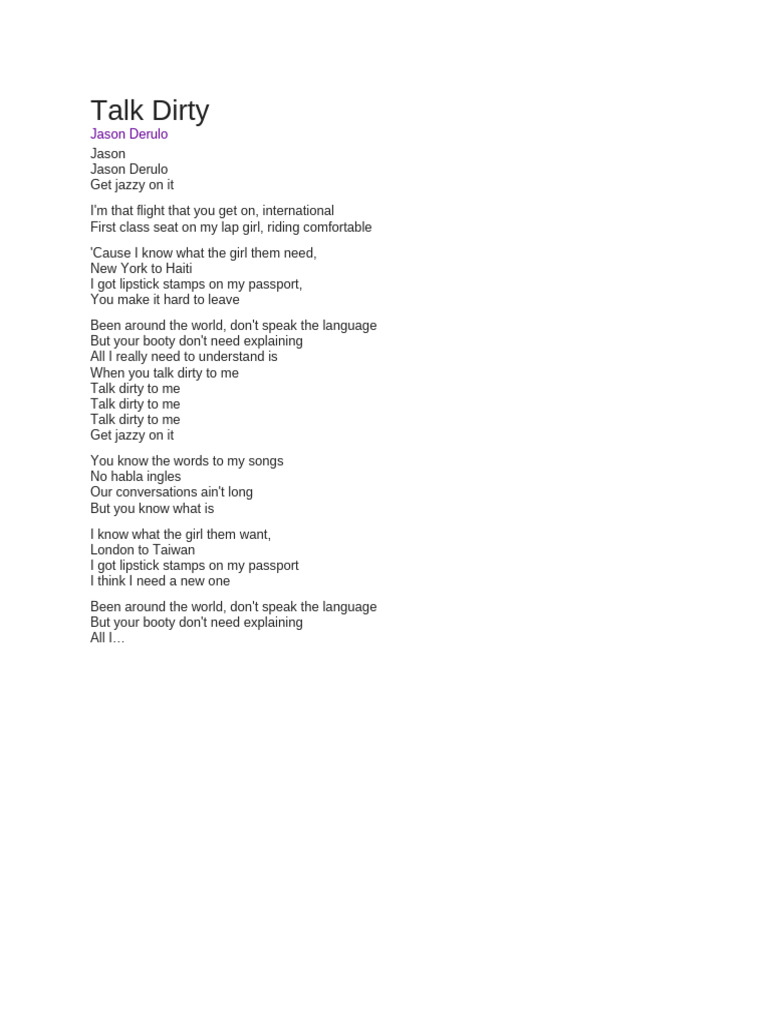 Lipstick Stamps and Talk Dirty Lyrics | PDF