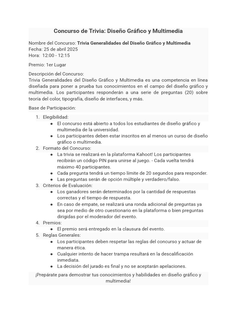 Concurso de Trivia_ Diseño Gráfico y Multimedia | PDF