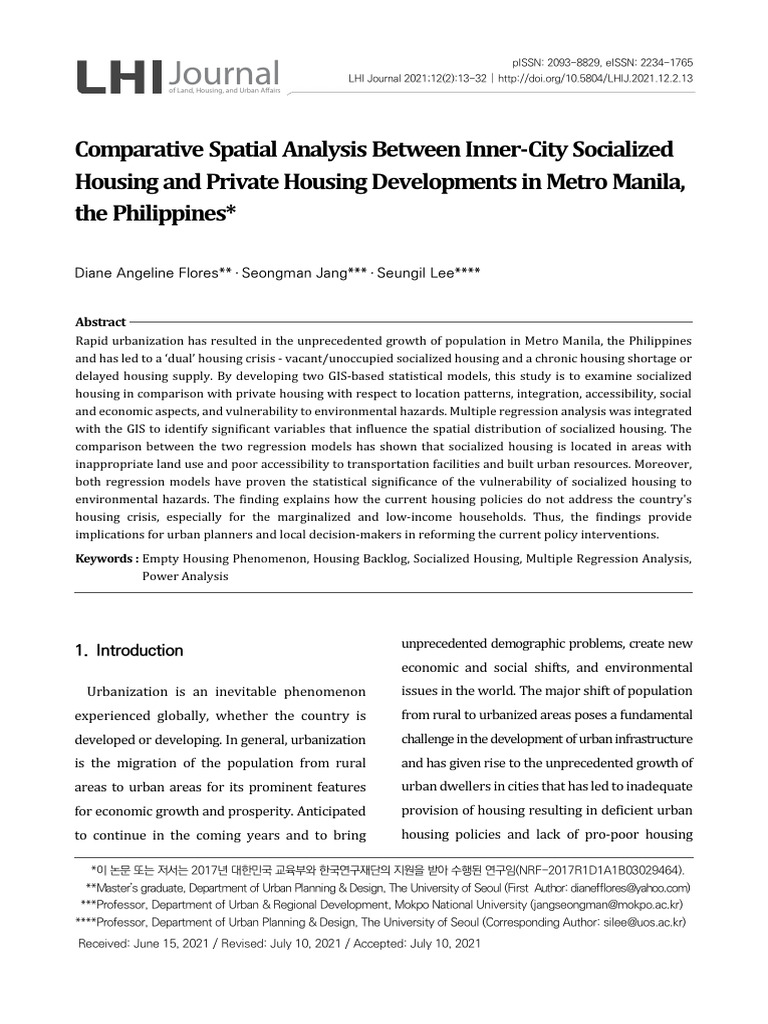 Comparative Spatial Analysis Between Inner-City Socialized Housing and Private Housing ...