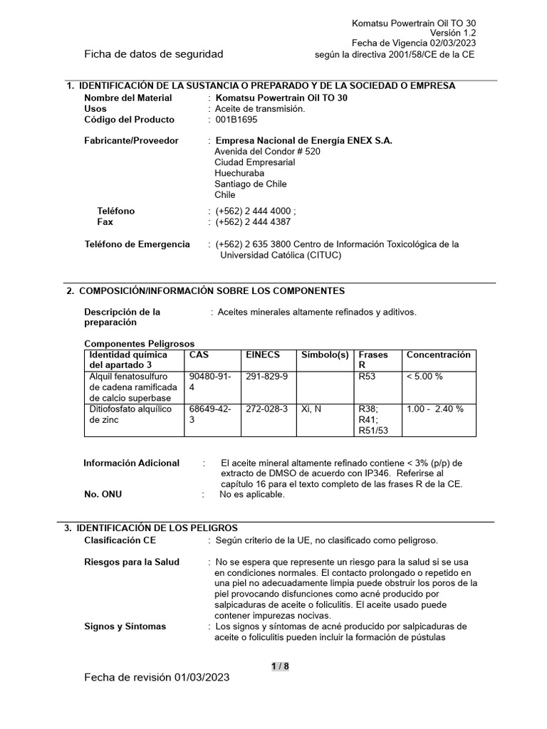 Komatsu Powertrain Oil TO 30 (2023) | PDF | Residuos | Mutagénesis