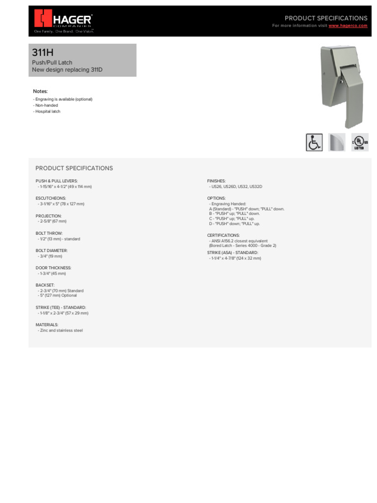 311H Push/Pull Latch Specifications | PDF