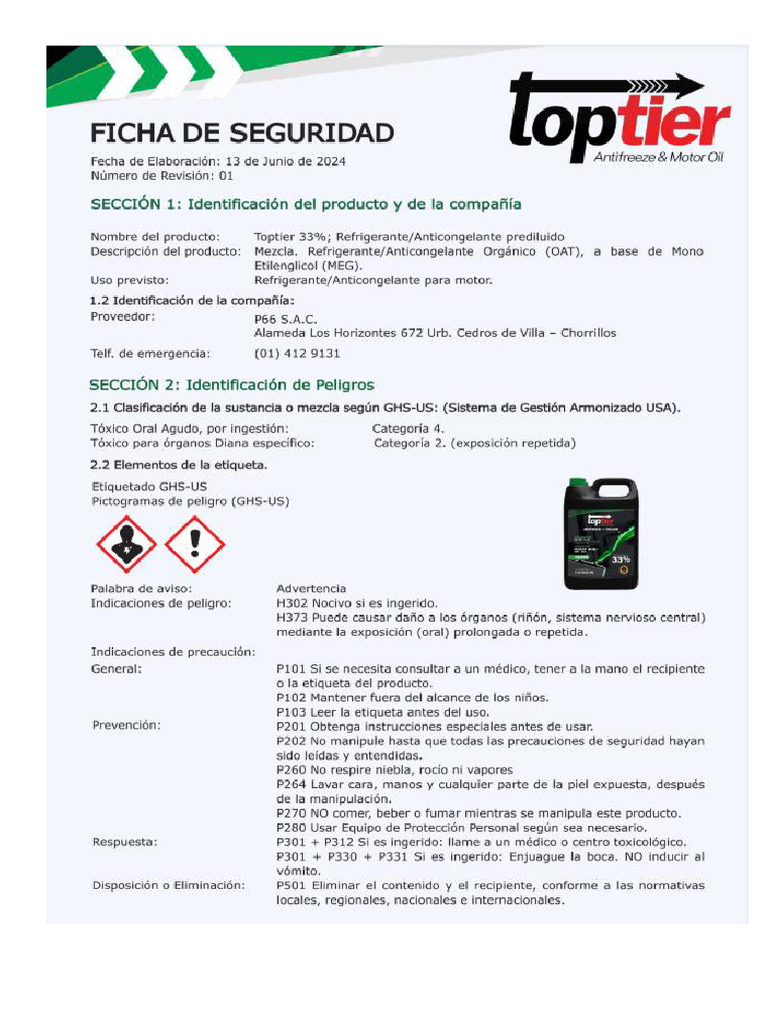 Msds Antifreeze Coolant Toptier | PDF