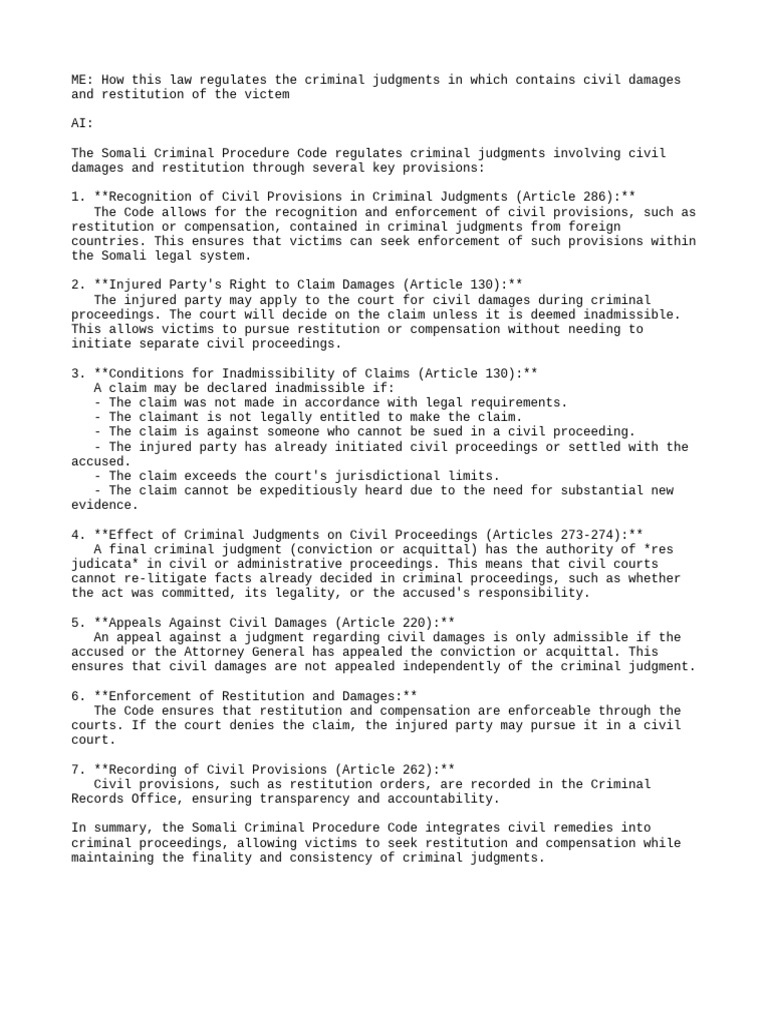 Somali Criminal Procedure Code Complete Version | PDF | Damages | Lawsuit