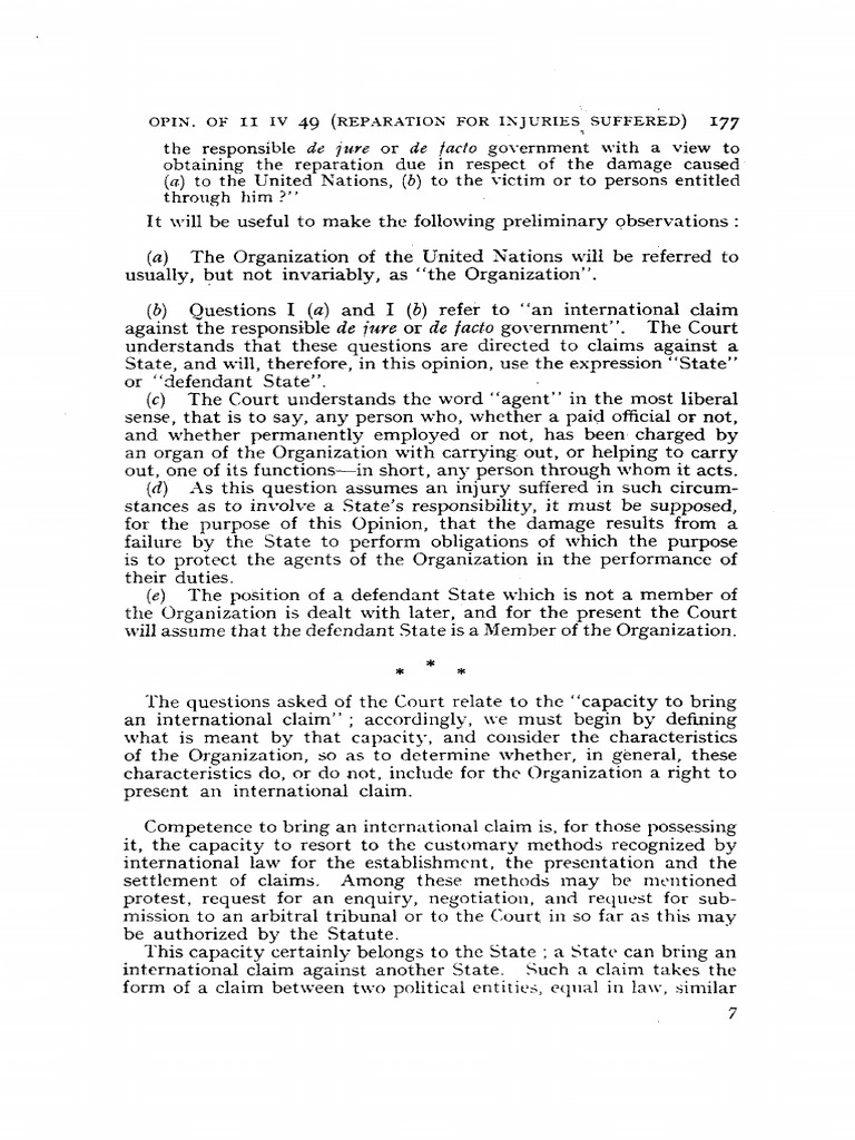 Excerpt Reparations For Injuries | PDF | International Law | Justice