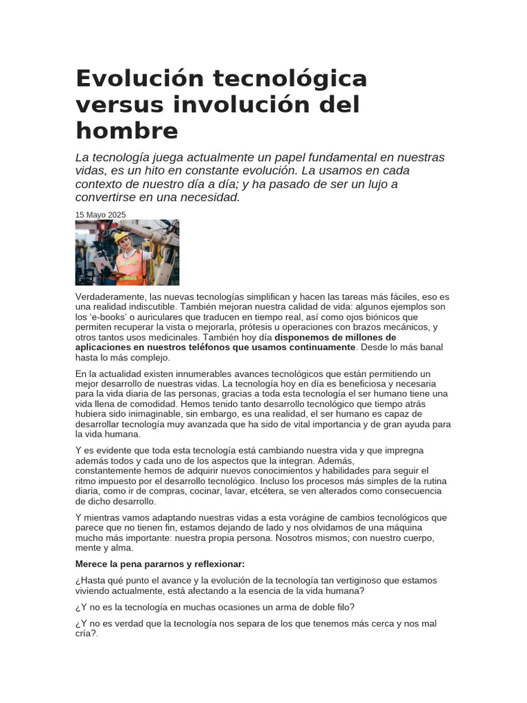 Evolución Tecnológica Versus Involución Del Hombre | PDF | Evolución ...