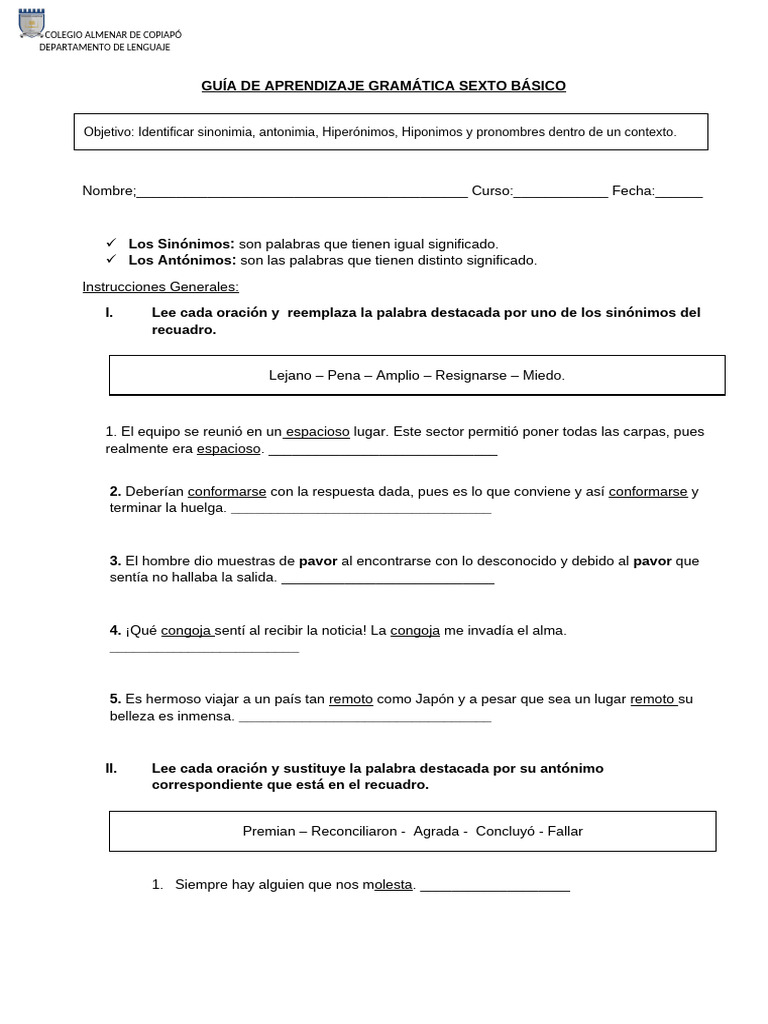Guía de Gramática para Sexto Básico | PDF | Semántica léxica | Lingüística