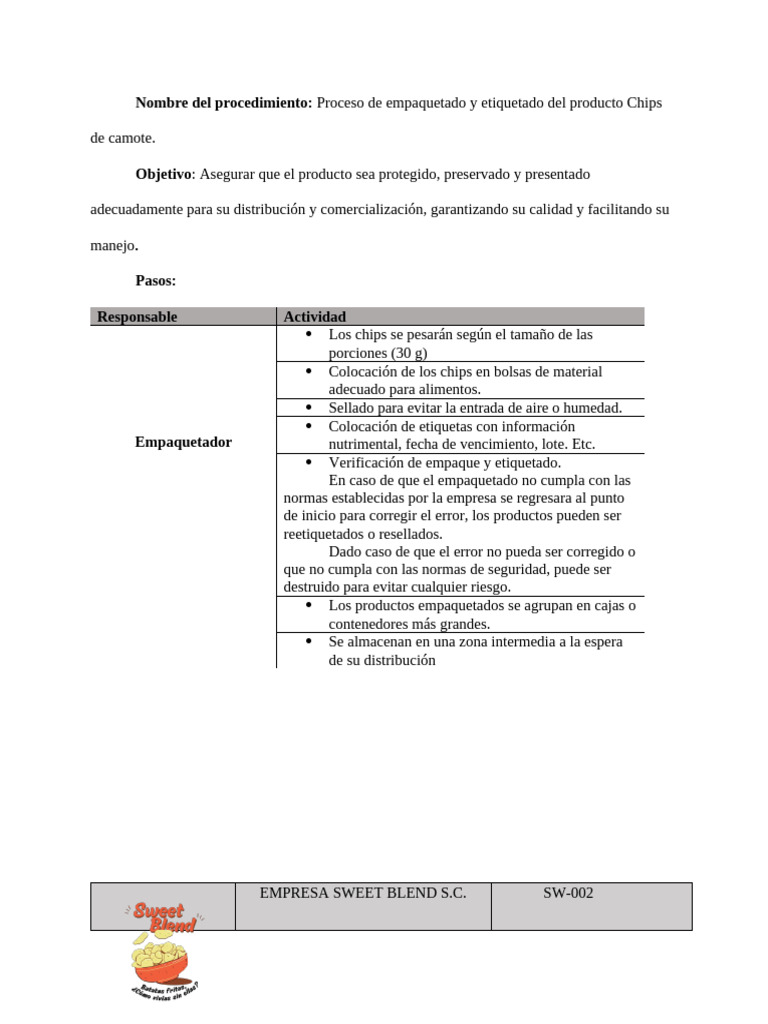 Proceso De Empaquetado Y Etiquetado Pdf