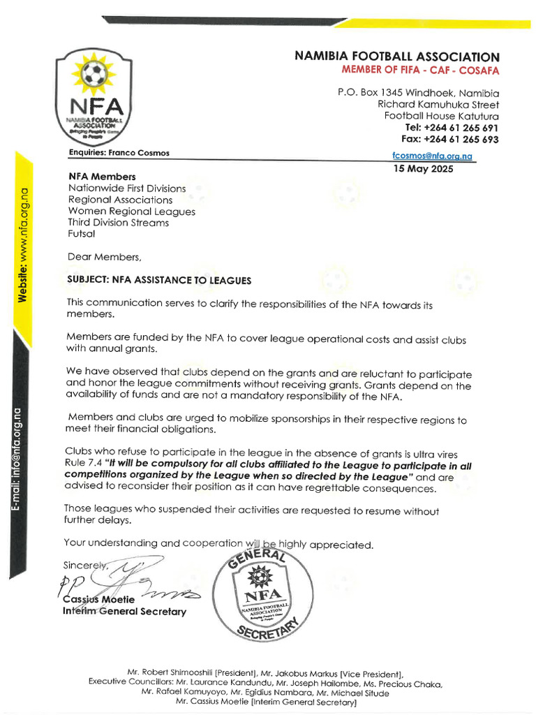 NFA Assistance To League | PDF