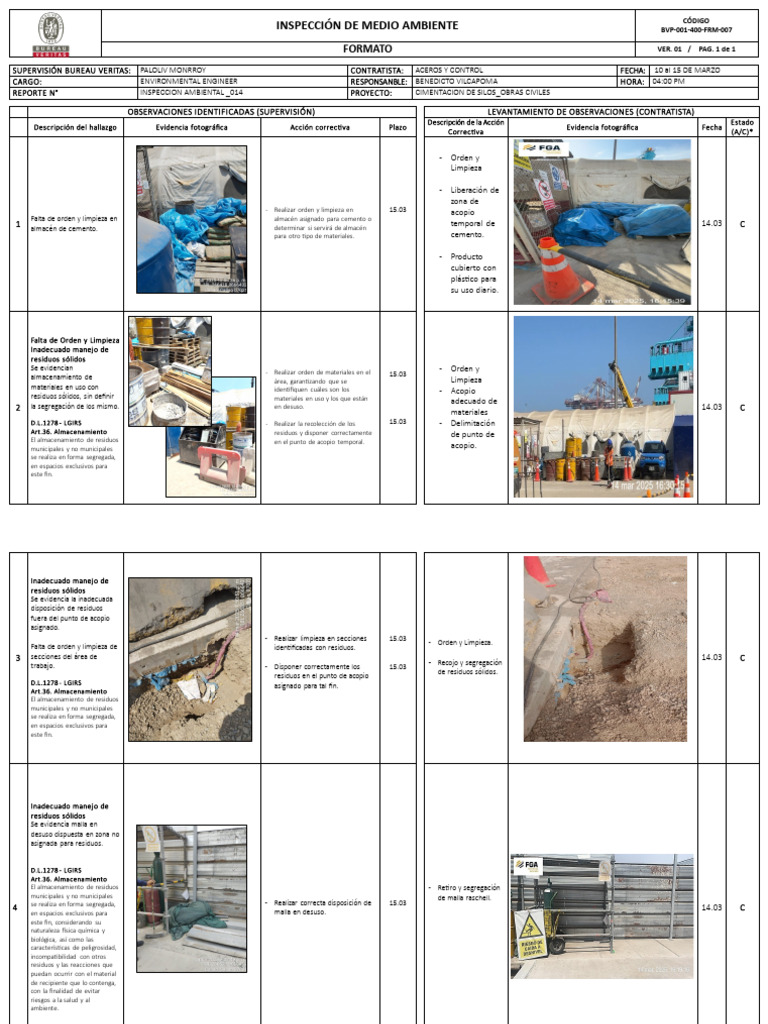 Inspeccion_Socioambiental_CimentacionSilos_N14_15.03.25 | PDF | Residuos