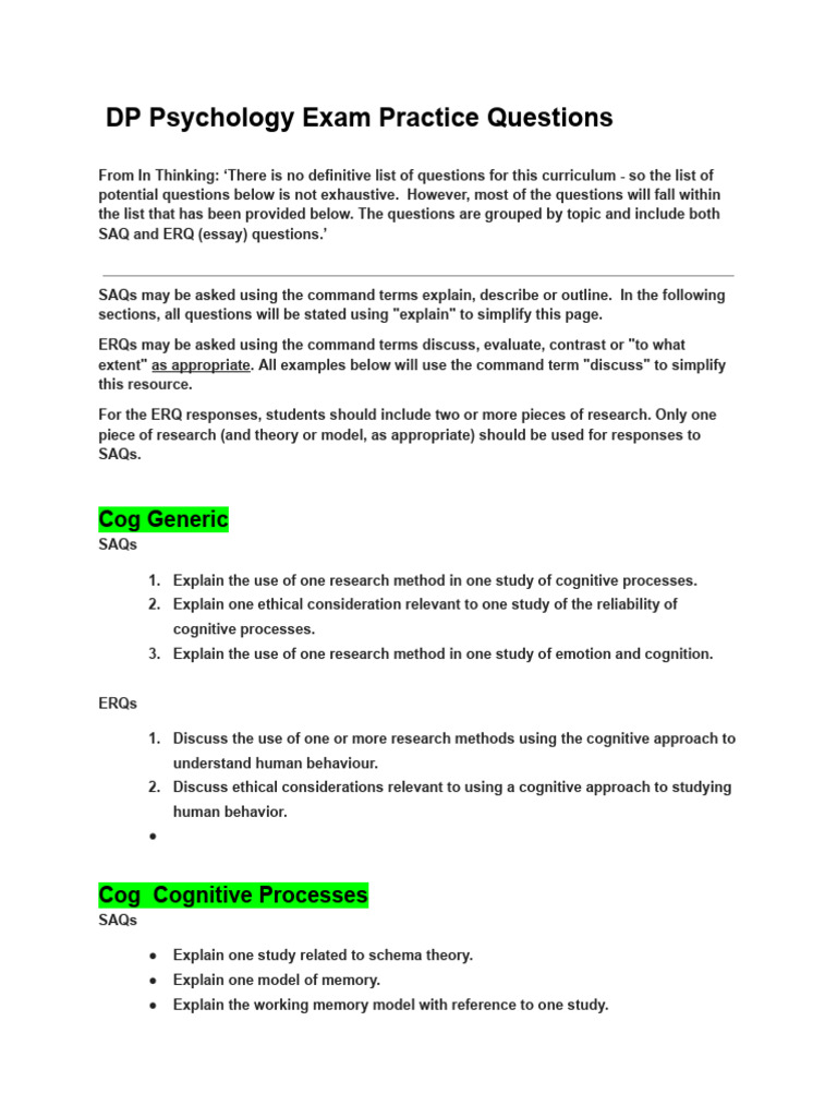 Cog Practice Questions | PDF | Cognition | Emotions