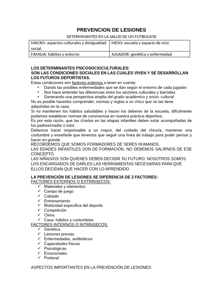 Prevencion de Lesiones | PDF