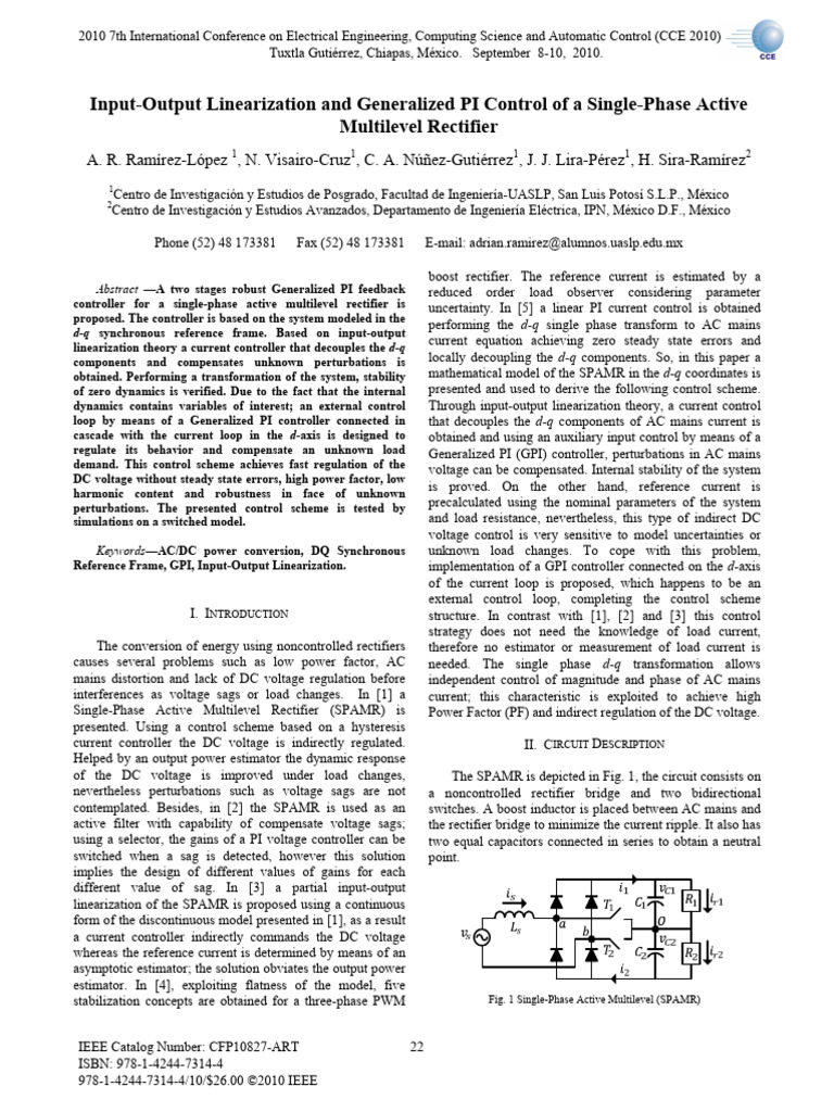 Input-Output Linearization and Generalized PI Control of A Single-Phase ...