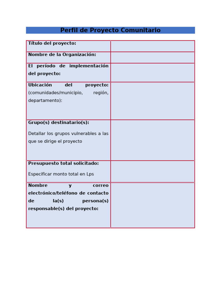 Formato_ Perfil de proyecto comunitario | PDF