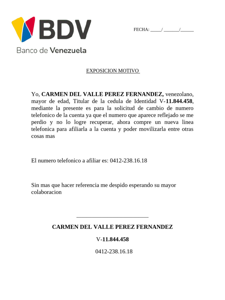 Cambio de Numero BDV | PDF