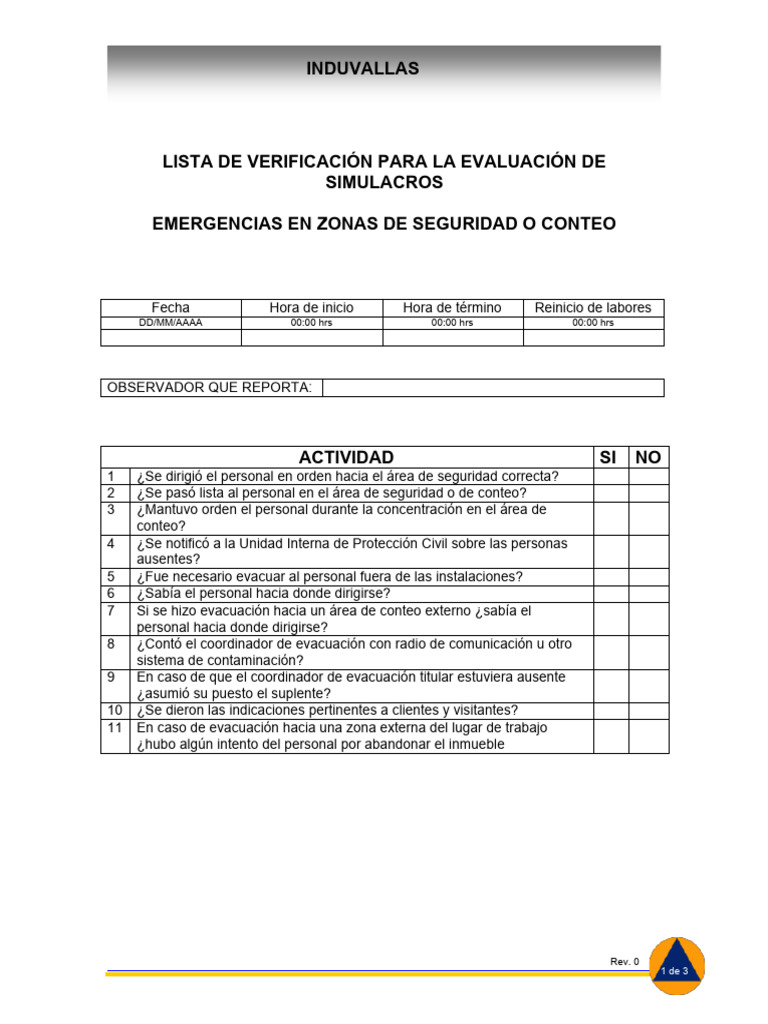 Lista de Verificación Para Evaluación de Simulacros | PDF