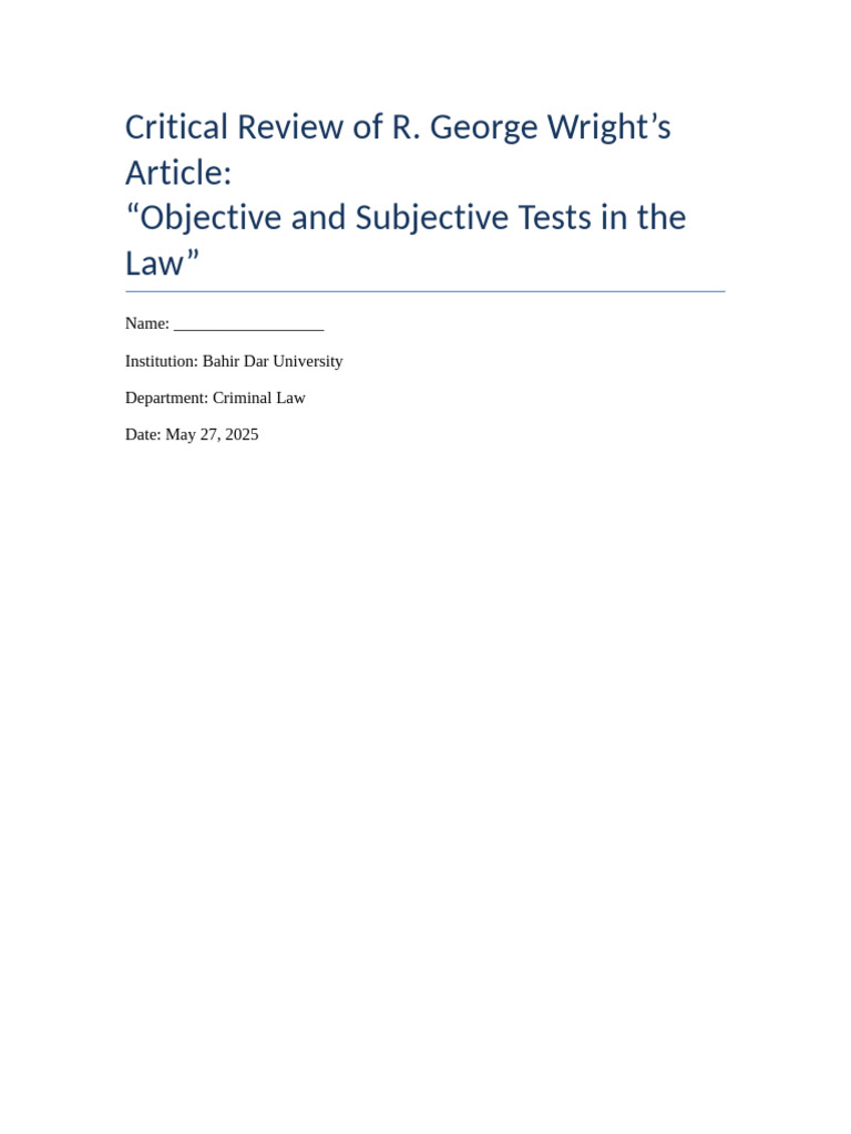 Full Article Review Objective Subjective Wright BDU | PDF | Tort ...