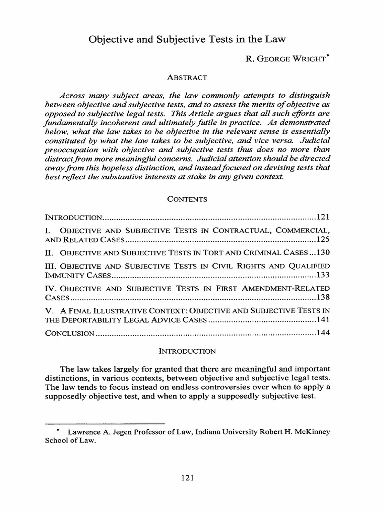 Objective and Subjective Tests in The Law | PDF | Reasonable Person ...